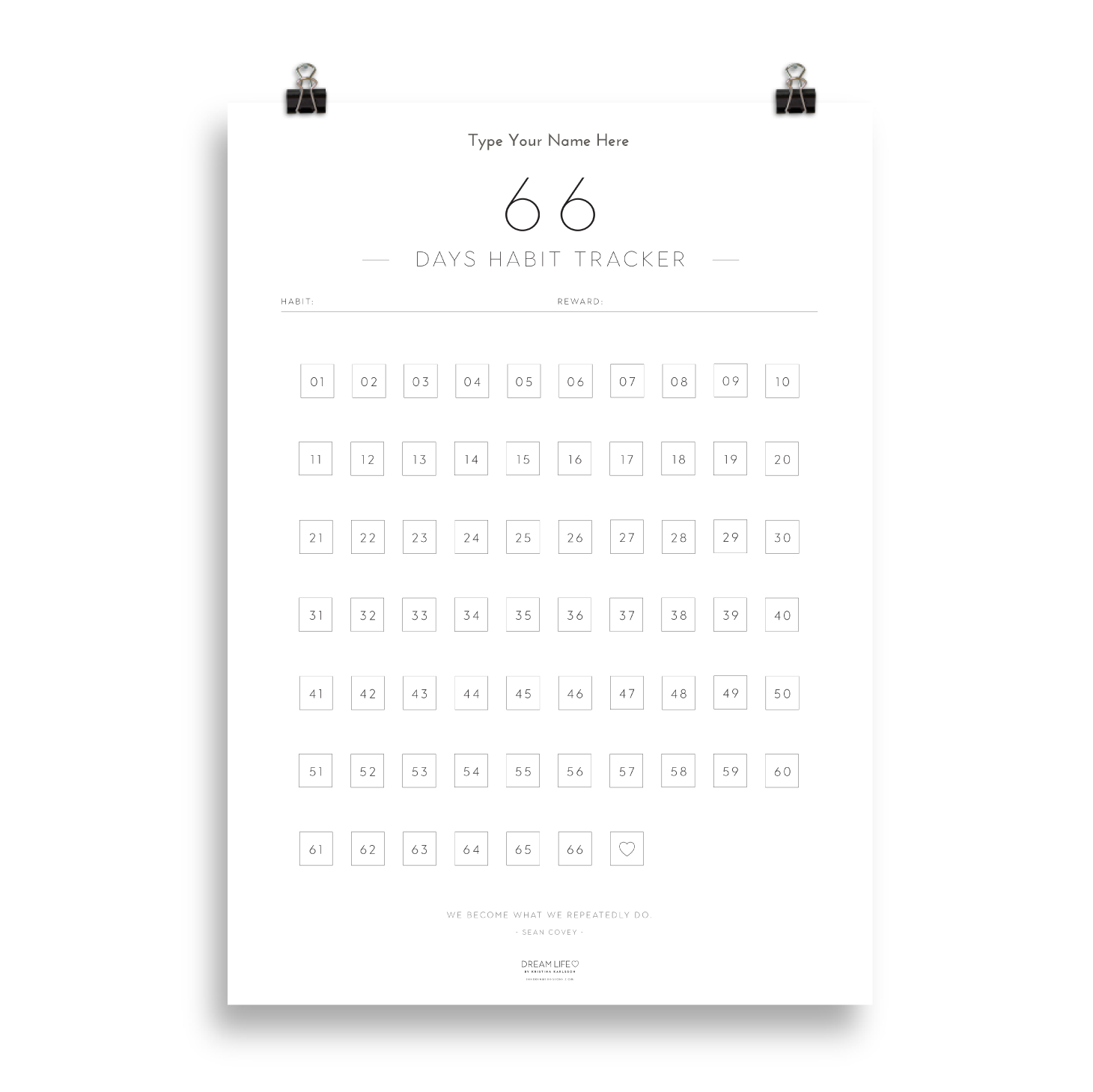66 Days Habit Tracker - 30 x 45cm – Dream Life