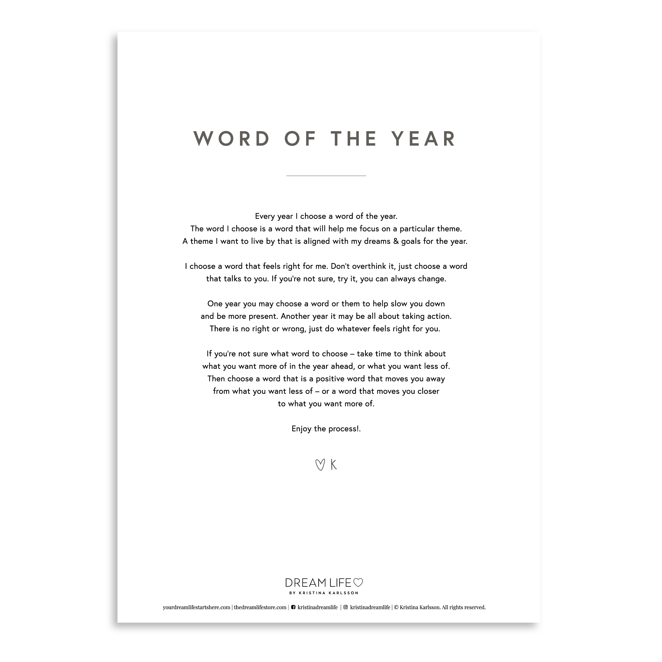WORD OF THE YEAR - FREE Downloadable PDF – Dream Life