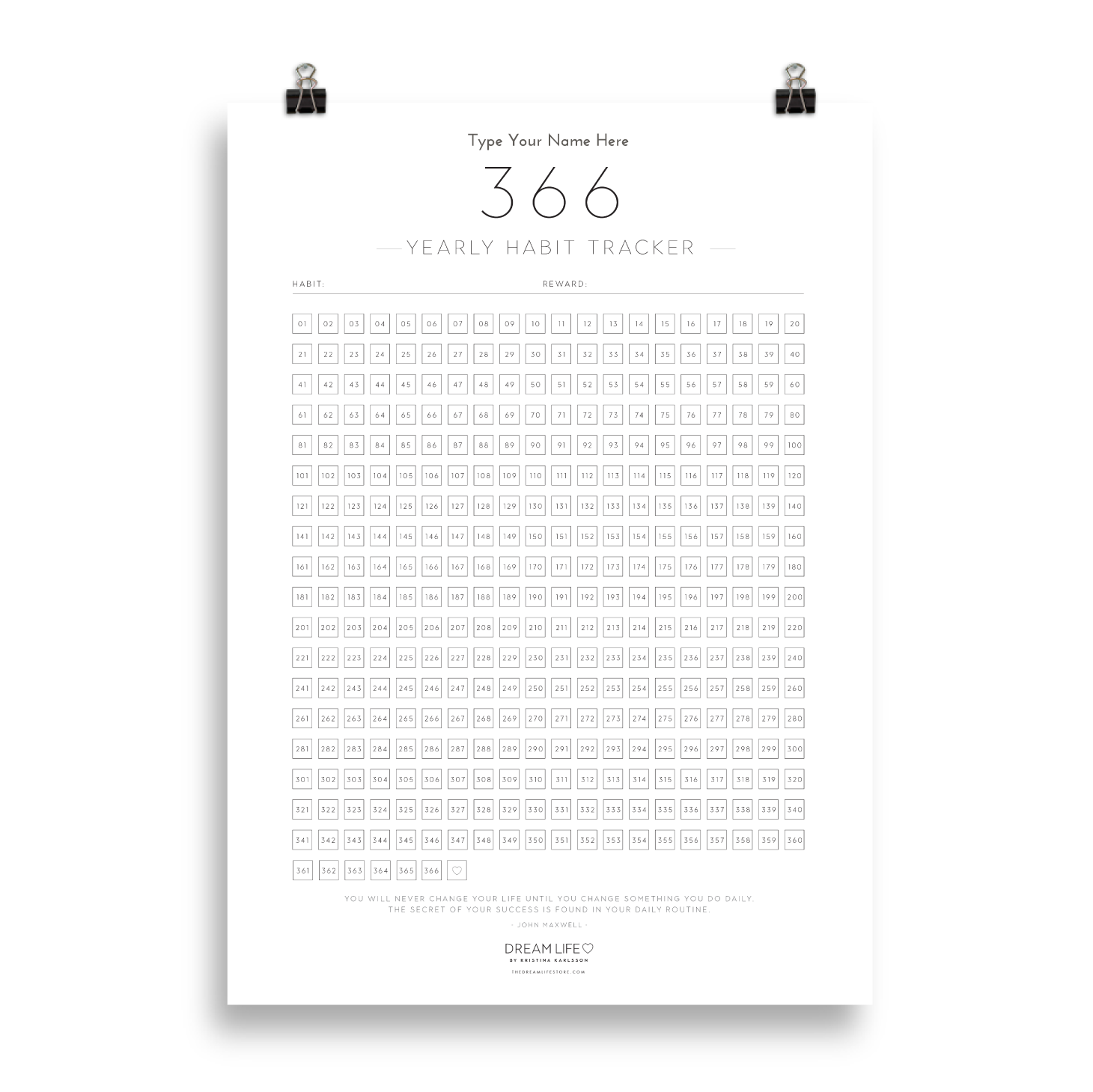 366 (Leap Year) Yearly Habit Tracker - 50 x 75cm – Dream Life