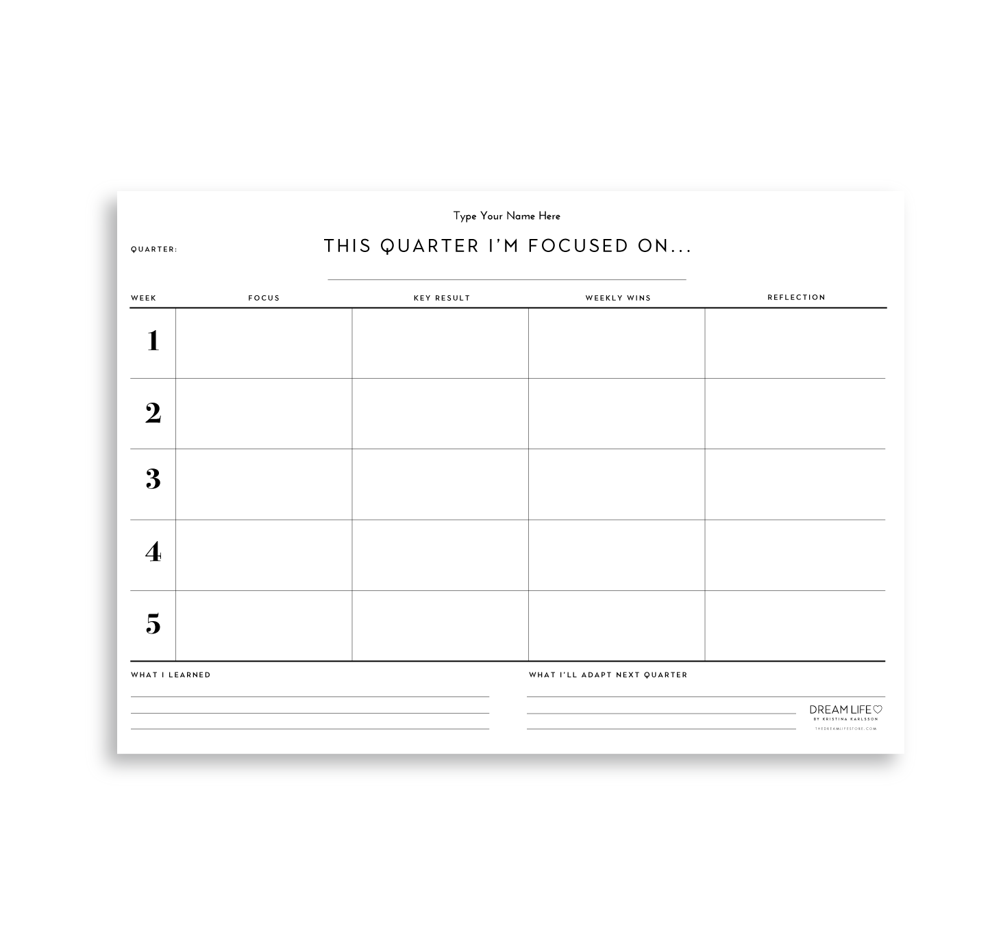 A4 Quarterly Focus Notepad – Dream Life