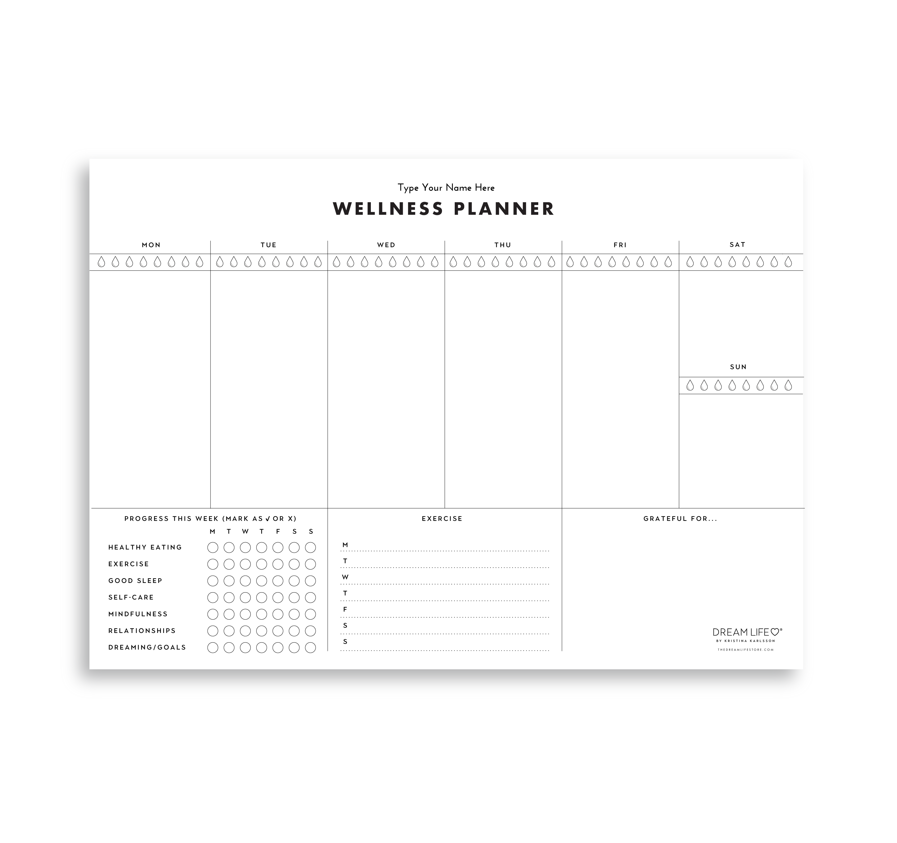 A4 Weekly Wellness Planner Notepad - Landscape - Minimal – Dream Life