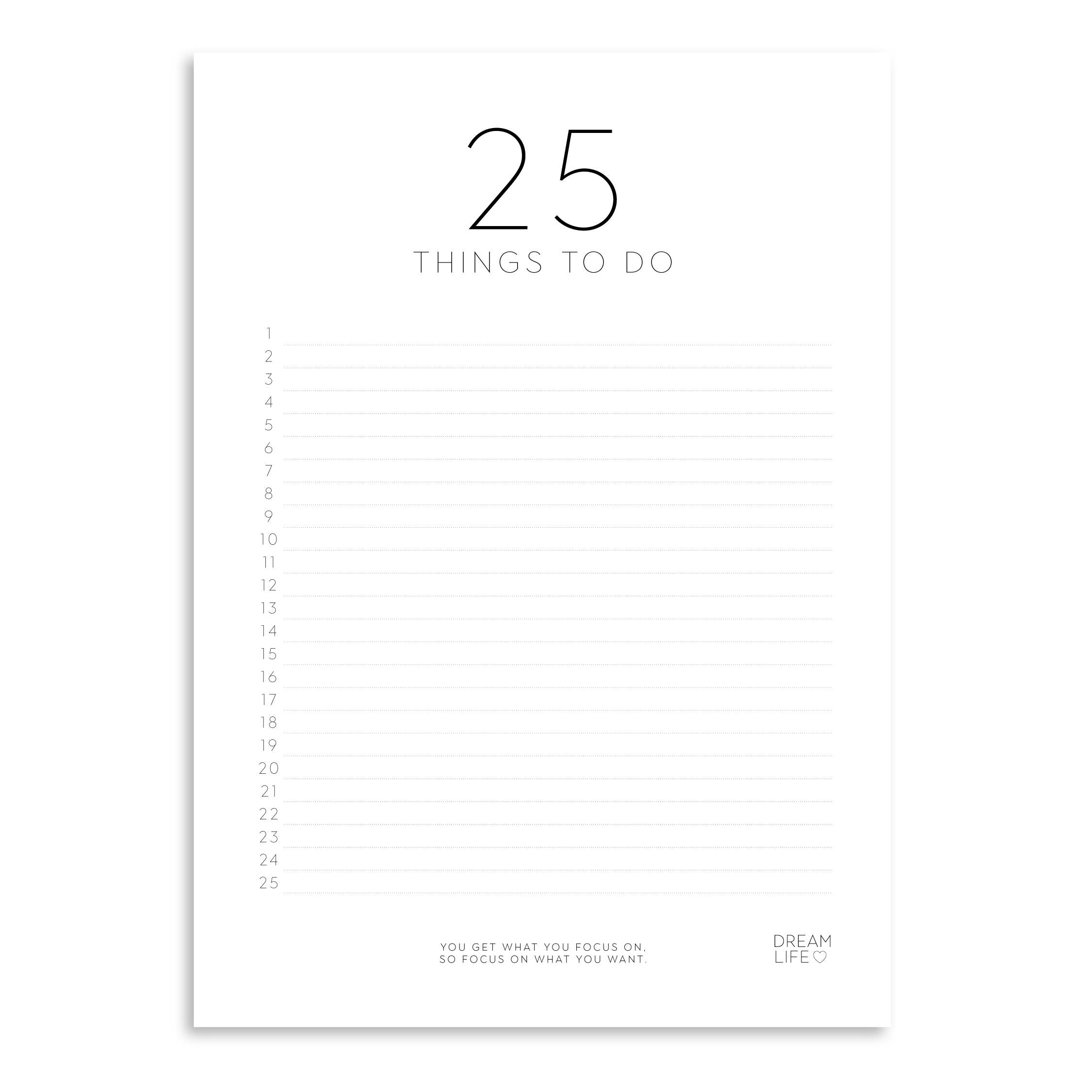 25 THINGS TO DO Downloadable PDF – Dream Life