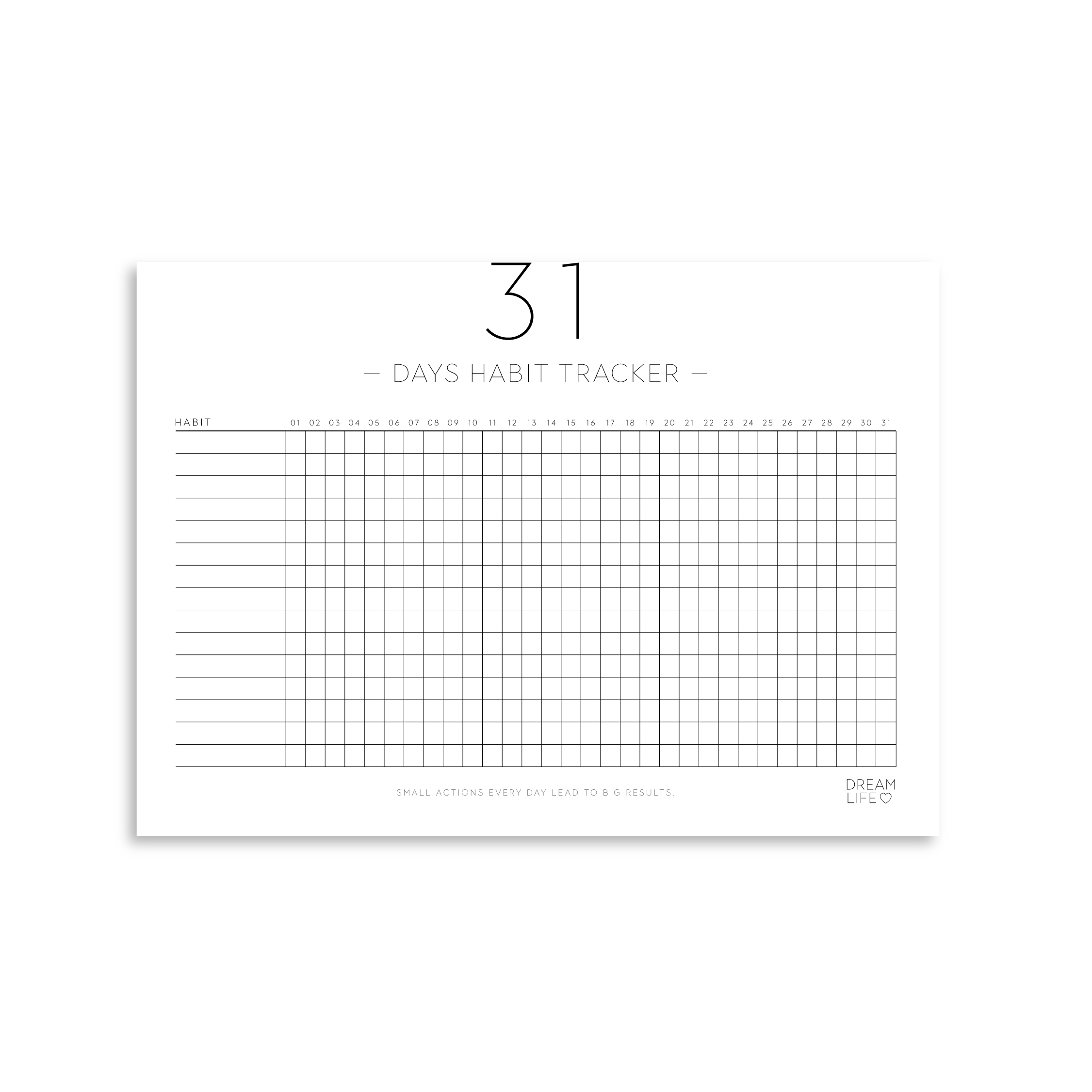 31 DAYS HABIT TRACKER Downloadable PDF – Dream Life