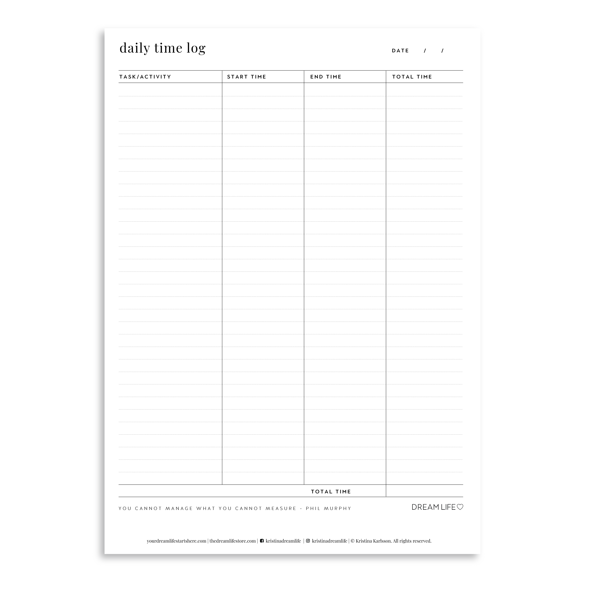 BONUS: Daily Time Log Sheet - FREE Downloadable – Dream Life