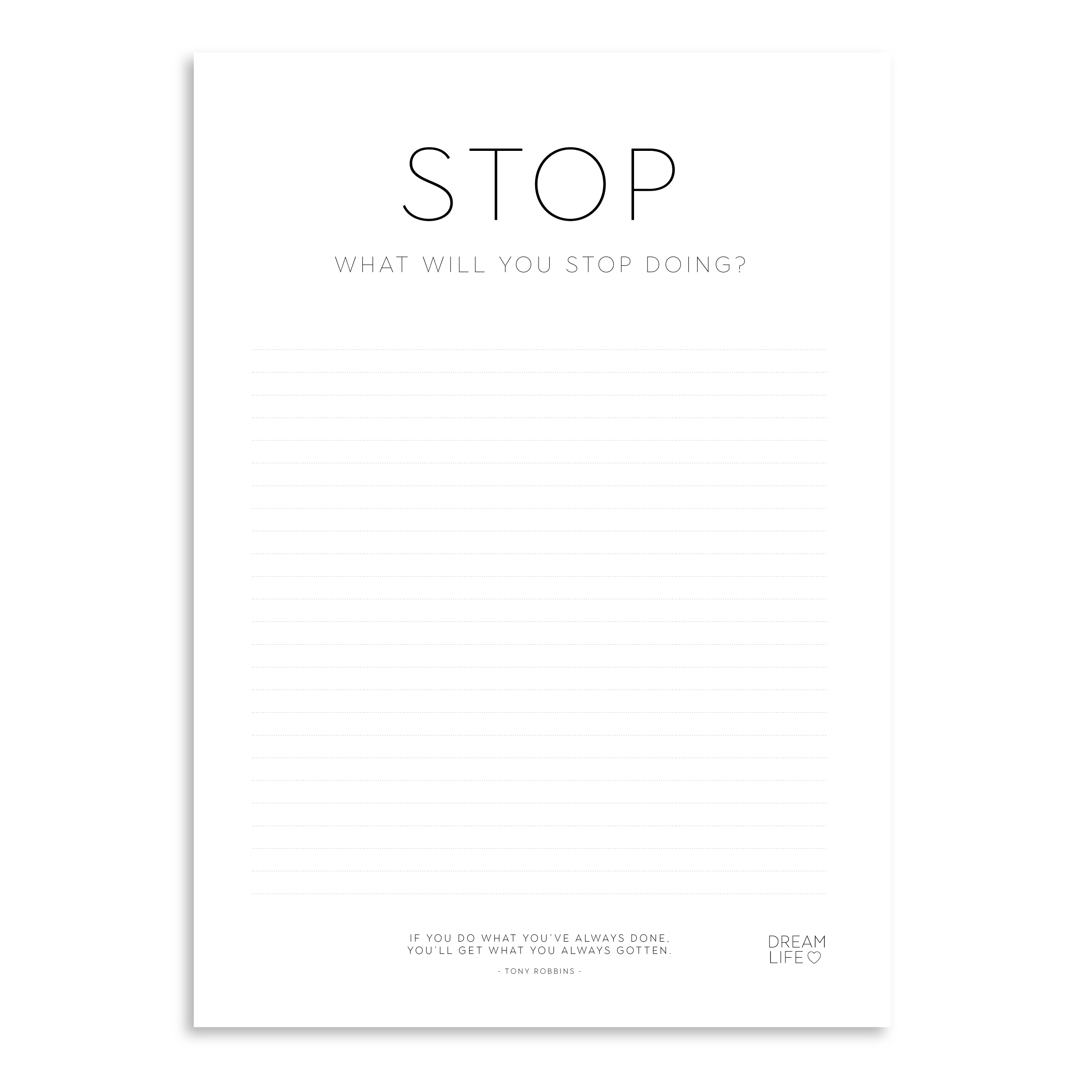 STOP, START, CONTINUE Downloadable PDF – Dream Life