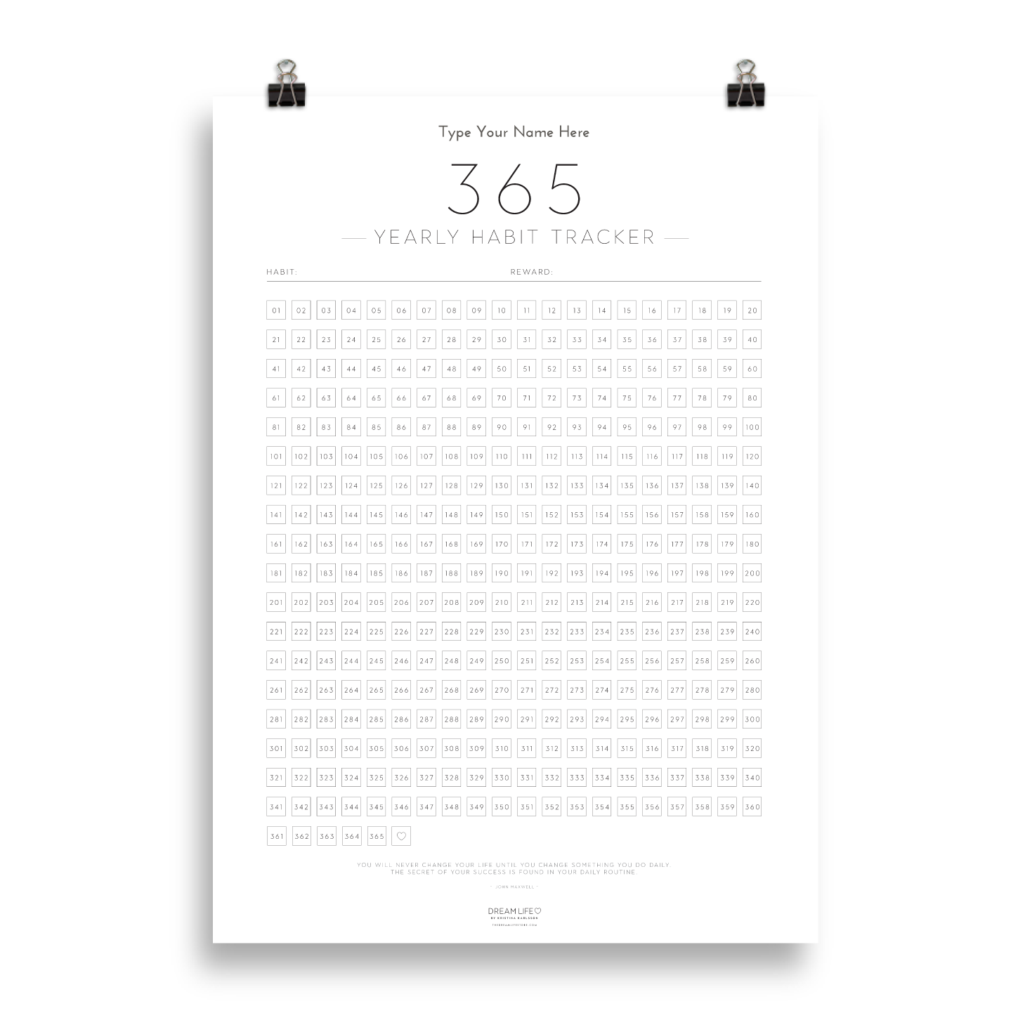 365 Yearly Habit Tracker - 30 x 45cm – Dream Life