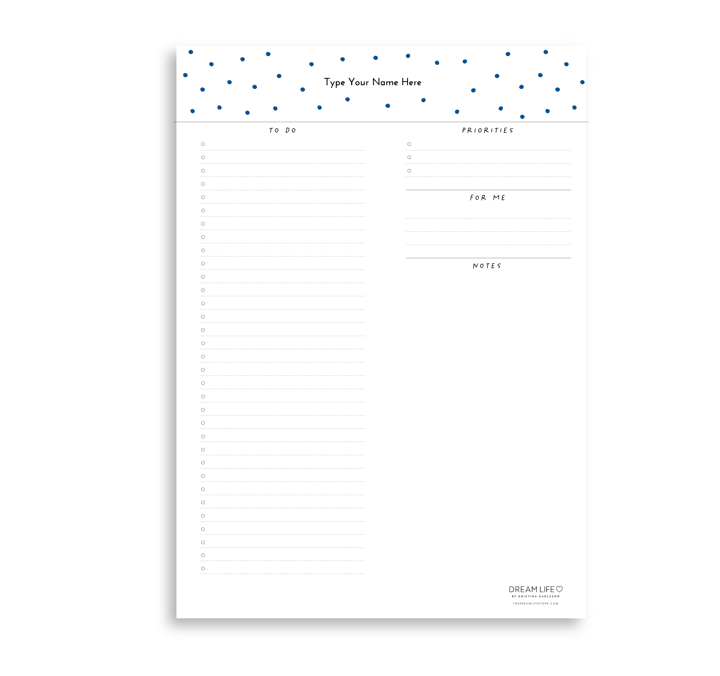 A4 To Do Notepad - Dots - Blue – Dream Life